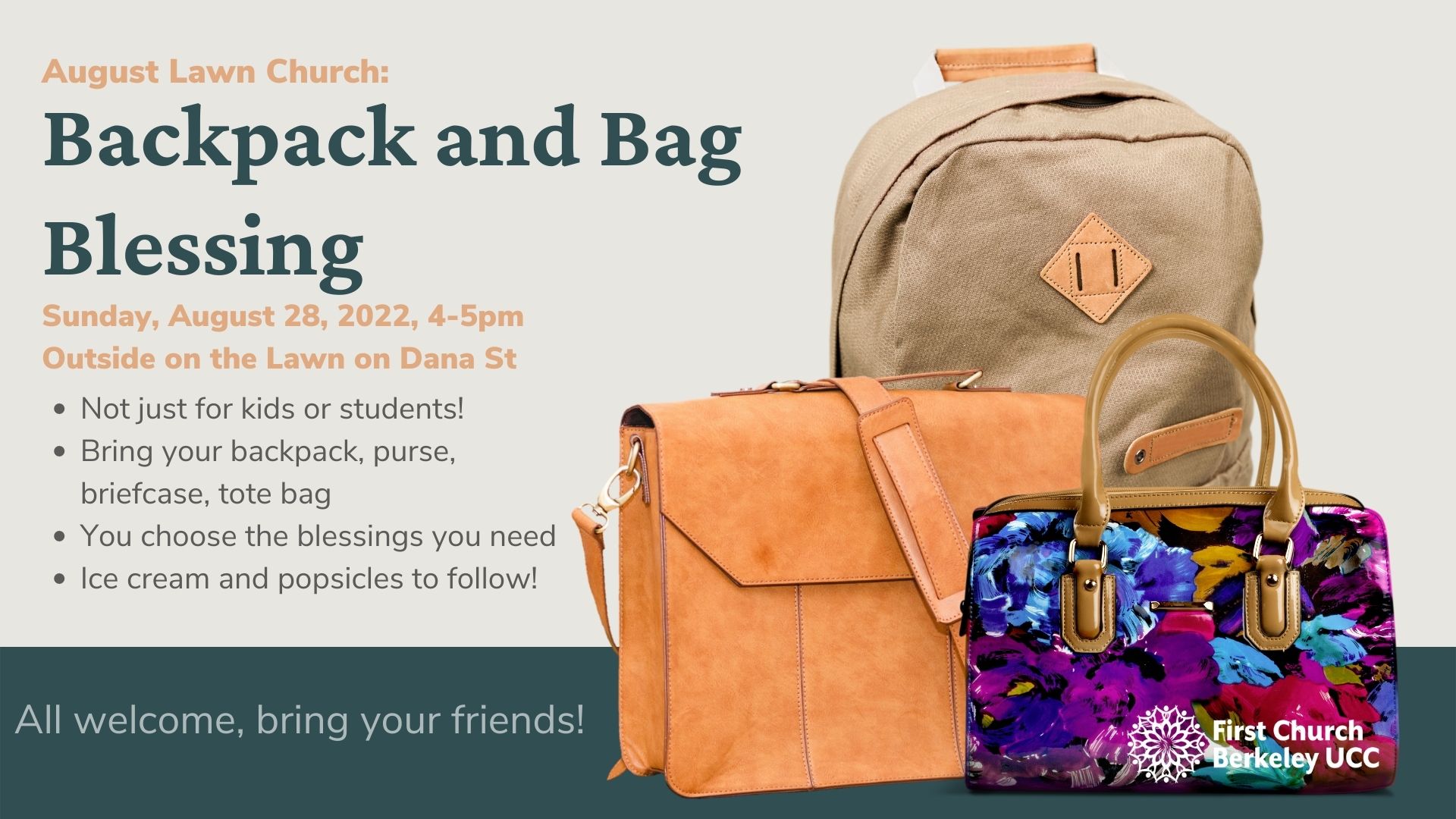 Backpack & Bag Blessing Lawn Church - First Church Berkeley UCC
